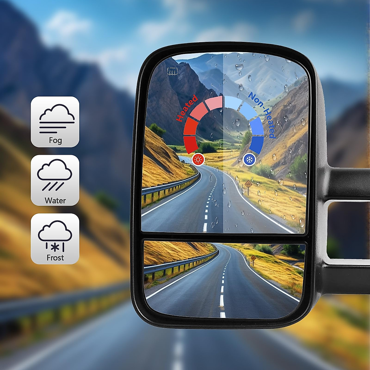 Perfit Zone Towing Mirrors Compatible with 2007-2014 Chevy Silverado for GMC Sierra 1500 2500 3500 HD Yukon Tahoe Black Power Heated Convex Lens Manual Folding Pair Set Driver Passenger LH RH