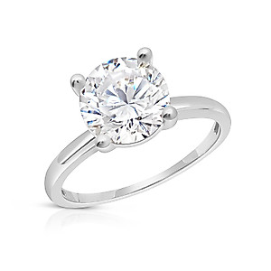 MAX + STONE 3 Carat Round Cubic Zirconia Solitaire Engagement Ring for Women | 14k Gold Engagement Ring | Simulated Diamond Ring | White Gold CZ Engagement Ring Size 8