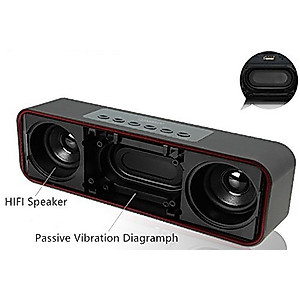Portable Bluetooth Stereo Speaker, with 2x5W Acoustic Drivers, Dual Subwoofer, FM Radio, Handsfree Speakerphone, Slots for Micro SD Card, USB and AUX-in, for Smart Phone, MP3, MP4, iPad, Tablet