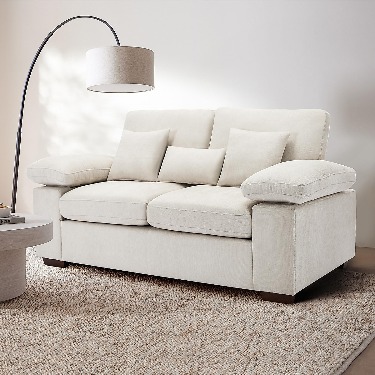 COLAMY Loveseat Couch Sofa,73" Upholstered Living Room Sofa with Pillows Modern Comfy Removable Back Seat Cushions Bedroom Couch, Beige