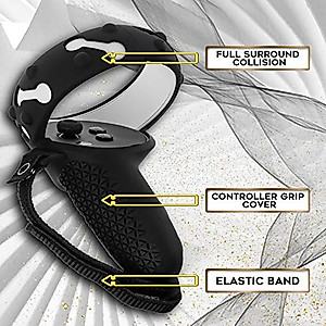 (1 Pair) Orzero Silicone Controller Cover Compatible for Quest 2, Anti-Throw Soft Protective VR Gaming Headset Handle - Black