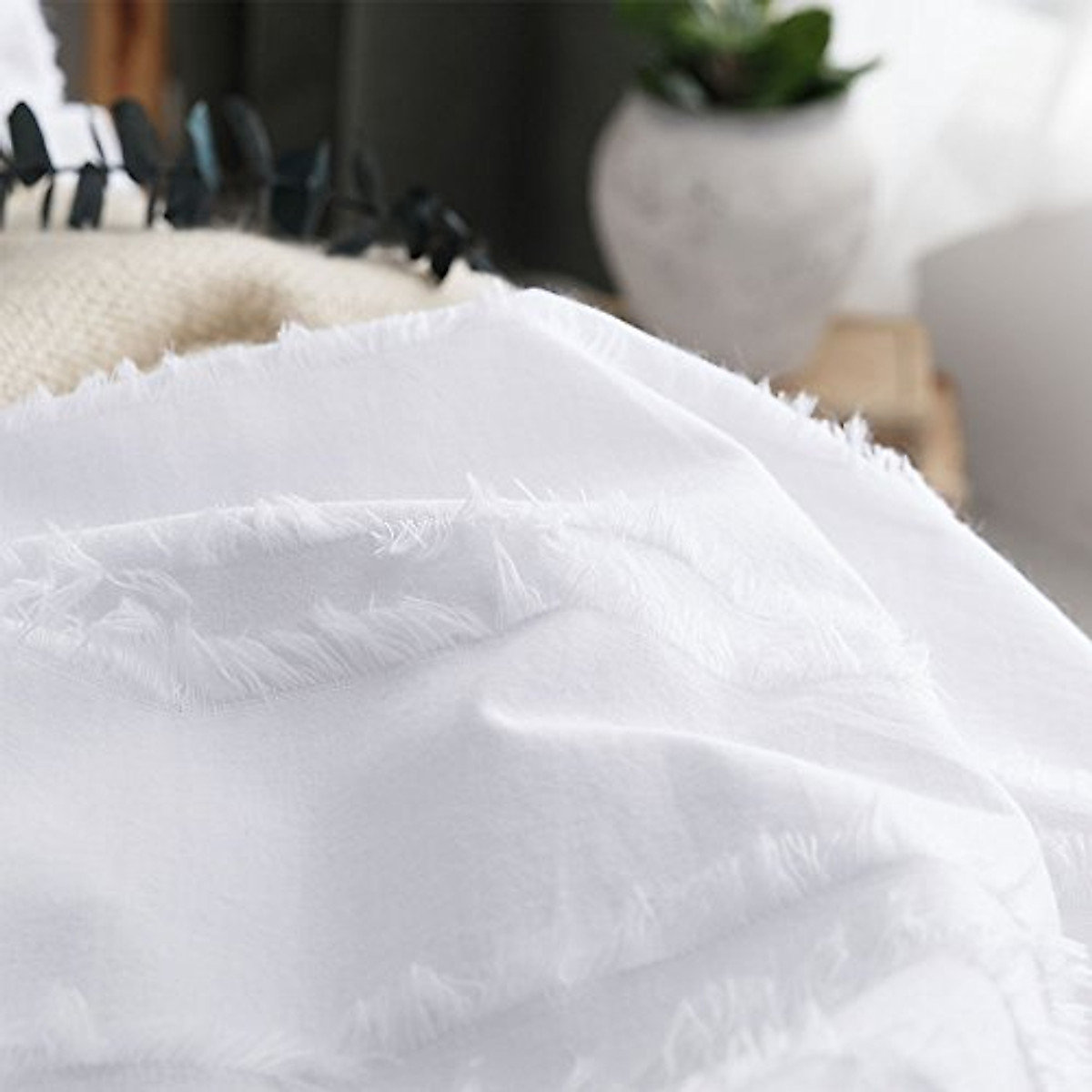 Merryfeel Duvet Cover Set Queen,100% Cotton White Textured Striped Duvet Cover with Pillowshams,3 Pieces Bedding Set-White Stripe Full/Queen