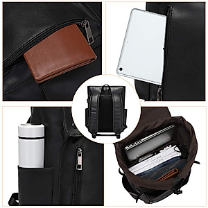 LXY Leather Backpack Vintage College School Backpack, Brown Faux Leather Backpack Purse, 15.6 Inches Laptop Bookbag with USB Charging Port