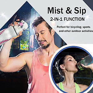 efiLneerG Insulated Sports Water Bottle with Spray Mist and Sip Kids Cool Misting Water Bottles School for Gym Cycling Running Climbing 20 OZ, Leak Proof Squeeze Cold Water Bottle Baseball