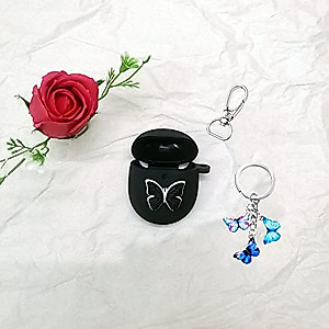 Case for Google Pixel Buds Pro Case Cover 2022, Cute Cartoon Butterfly Skin Soft Silicone Pixel Buds Pro Charging Case Earbuds Protective Cover with Keychain for Women Girl Gift (Black)