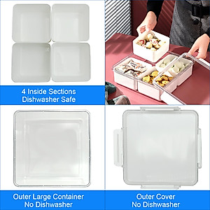 Famiredo Food Storage Organizer with Lid, Divided Serving Tray with 4 or 5 Removable Boxes, Stackable Refrigerator Organizer Bins Produce Saver for Meal Prep(Square)