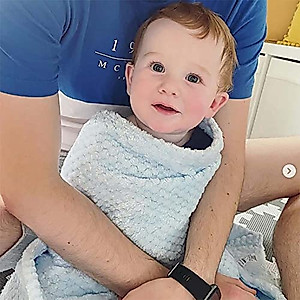 Baby Fuzzy Blanket Fluffy Waffle Flannel Fleece Blanket Super Soft Warm Cozy for Newborn Infant Toddler Kids Boy Newborn Receiving Blanket for Crib, Stroller, Travel, Decorative Boy Blue