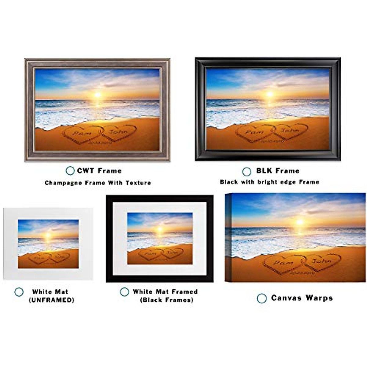 Heart and Heart at Beautiful Sunrise Unique Personalized Photo or Canvas Prints with Couple's Names and Special Date on Beach,Perfect Present Love Gift for Anniversary,Wedding,Birthday and Holidays