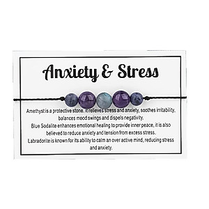 tenghong2021 Chakra Crystal Beaded Bracelet with Wish Card Adjustable Spiritual Anxiety Stone Beads Braide String Bracelet Yoga Meditation for Women Men Jewelry Birthday Gifts-Anxiety&Stress