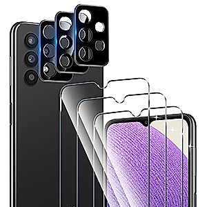 QHOHQ 3 Pack Screen Protector for Samsung Galaxy A32 5G/M32 5G (Not fit A32 4G＆M32 4G) with 3 Pack Camera Lens Protector, HD Tempered Glass Film, 9H Hardness, Anti-Scratch, Easy Install, Case Friendly