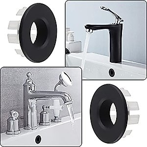 Murtenze 3Pcs Sink Overflow Ring, Sink Basin Trim Overflow Cover Copper Insert in Hole Round Caps for Kitchen Bathroom (Black)