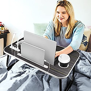 Bed Desk,Lap Table Tray with USB Charge Port,Cup Holder and Storage Drawer,Portable Laptop Stand for Sofa Floor Working Writing Reading (Black)