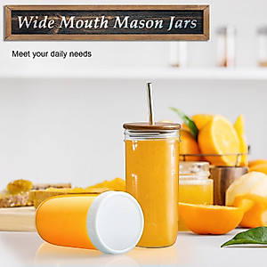 DAYYET Glass Cups Set - 24oz Mason Jar Drinking Glasses with Acacia Wood Lids & Straws & Airtight Lids - Wide Mouth Iced Coffee Cups Boba Bottle Tumbler for Bubble Tea, Smoothie - 2 Pack