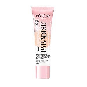 L'Oreal Paris Skin Paradise Water-infused Tinted Moisturizer with Broad Spectrum SPF 19 sunscreen lightweight, natural coverage up to 24h hydration for a fresh, glowing complexion, Light 01, 1 fl oz