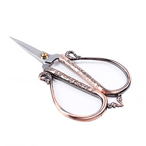 BIHRTC 6.3 Inches Vintage Style Stainless Steel Auspicious Clouds Scissors Sewing Shears DIY Tools for Needlework,Embroidery, Sewing, Craft, Art Work & Everyday Use (Copper)