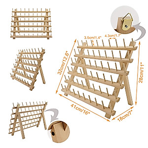 New brothread 60 Spools Wooden Thread Rack/Thread Holder Organizer with Hanging Hooks for Embroidery Quilting and Sewing Threads