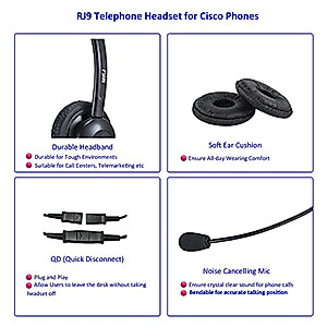 MKJ Headset for Cisco Phones Dual Ear Landline Headset with Noise Cancelling Microphone for Cisco Telephone CP-7821 7841 7941G 7942G 7945G 7960 7961G 7962G 7965G 7971G 7975G 8841 8865 9971