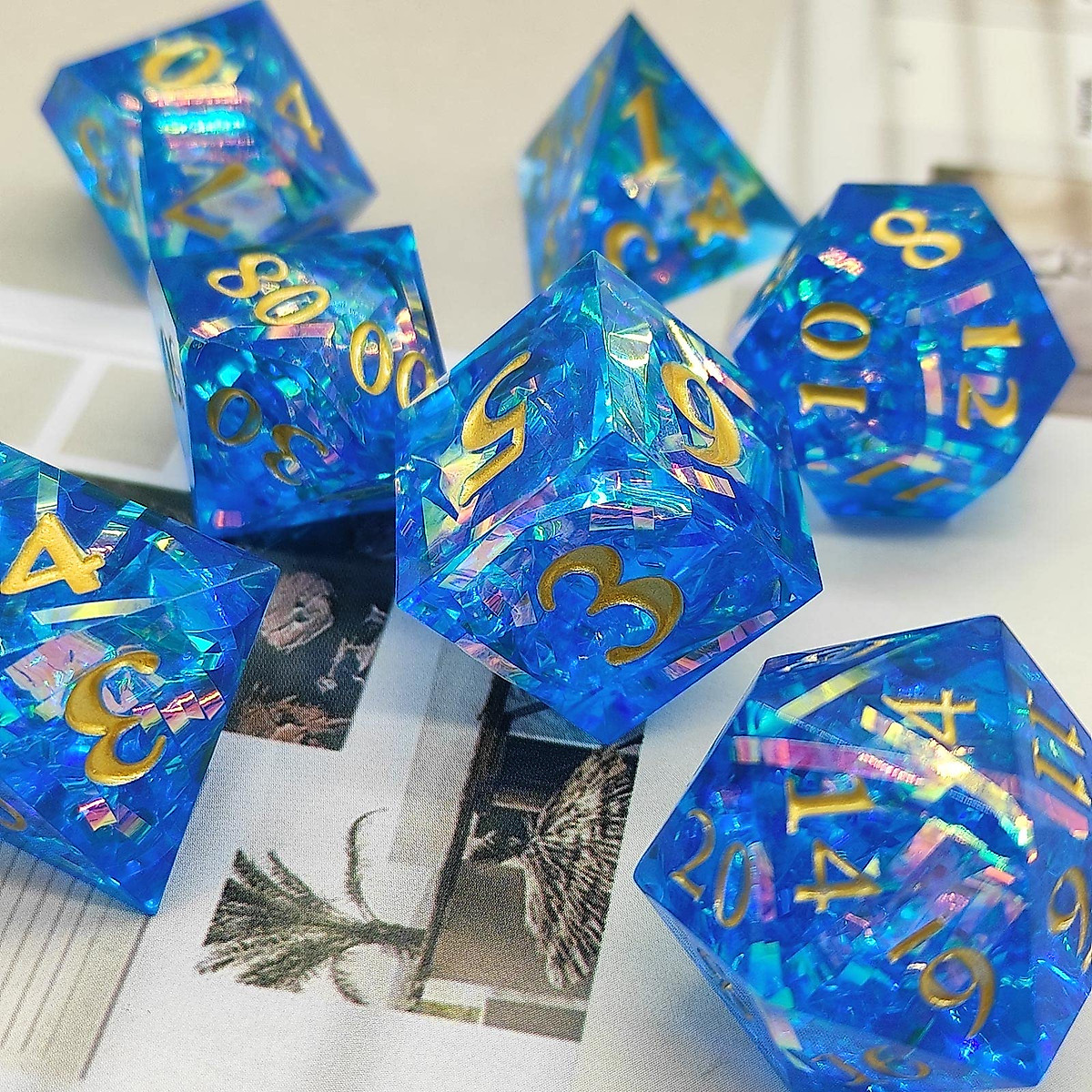 DND Dice Set MTG D&D Apply to Dungeons and Dragons RPG D20 Polyhedral Math Board Game Sharp Edges Galaxy Resin Dice Accessories Gifts Bag-Blue