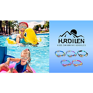 Hurdilen Kids Swim Goggles, Swimming Goggles for Kids Children, Anti-Fog Anti-UV Youth Swim Glasses with Nose Clip, Earplugs for Age 3-15
