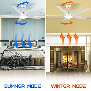 wurzee Ceiling Fans, 48 Inch, Modern Ceiling Fans 3-Speed, Reversible Motor, 24W LED, Dimmable Light, Timing 5 Blades, White Lighting & Ceiling Fans for Dining Room, Kitchen, Garage, Game Room