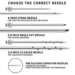 JY COOKMENT Meat Injector Syringe - Flavor Injector with 3 Stainless Steel Professional Needles;2pcs Cleaning Brush for BBQ Grill Smoker 2-oz Large Capacity Barrel