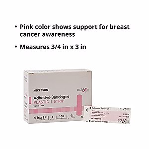 McKesson Adhesive Bandages, Sterile, Fabric Strip, Pink, 3/4 in x 3 in, 100 Count, 1 Pack