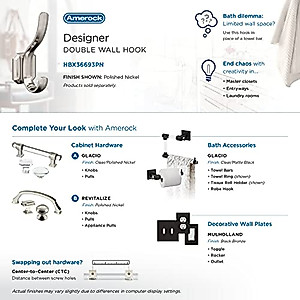 Amerock HBX36693PN | Granlyn Double Prong Decorative Wall Hook | Polished Nickel Hook for Coats, Hats, Backpacks, Bags | Hooks for Bathroom, Bedroom, Closet, Entryway, Laundry Room, Office