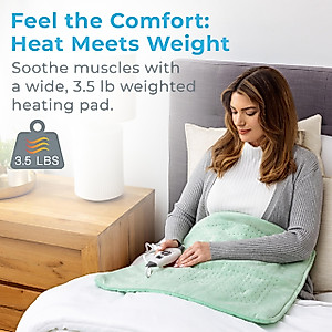 Pure Enrichment WeightedWarmth Extra-Wide Weighted Heating Pad for Cramps, Back, & Shoulder Joint Relief, 3.5 lbs, 6 Heat Settings, Microplush, Machine Washable, 2 Hr Auto Shut-Off, 20”x24” (Jade)