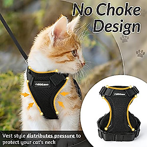 rabbitgoo Cat Harness and Leash for Walking, Escape Proof Soft Adjustable Vest Harnesses for Cats, Easy Control Breathable Reflective Strips Jacket, Black, XS
