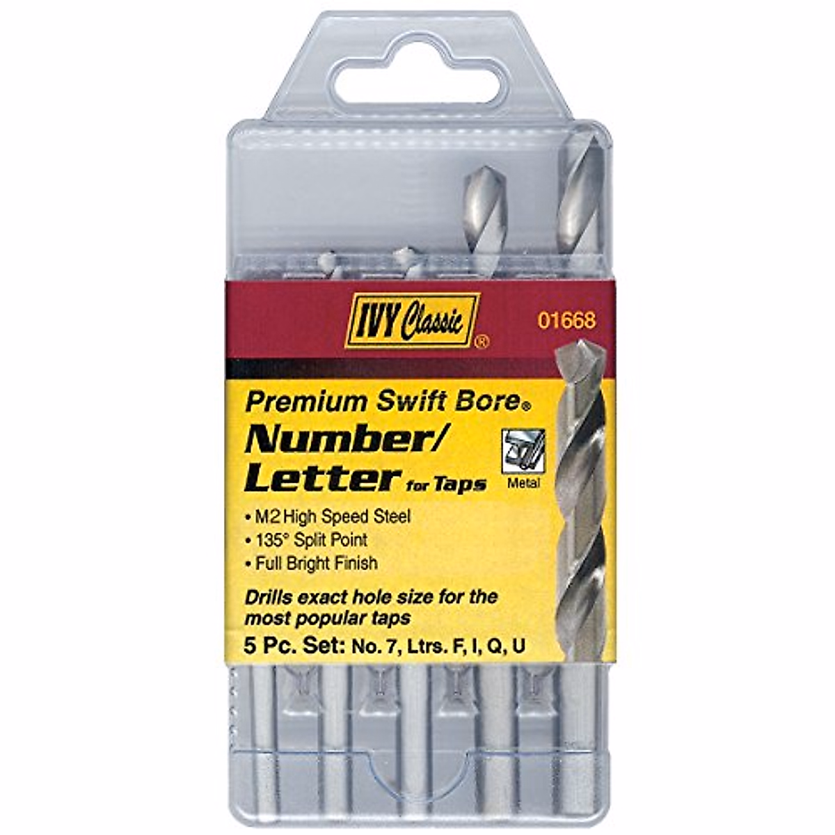 IVY Classic 01668 5-Piece Number/Letter Drill Set, M2 High-Speed Steel, 135-Degree Point, Sturdy Plastic Case