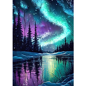 DIYCYCY Aurora Landscape Diamond Art Kits for Adults,DIY 5D Diamond Painting Kits for Beginners,Round Full Drill Diamond Dots Paintings Picture Gem Art Craft for Home Wall Art Decor Gifts 12x16inch