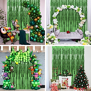 Crosize 3 Pack 3.3 x 9.9 ft Green Foil Fringe Backdrop Curtain, Streamer Backdrop Curtains, Streamers Birthday Party Decorations, Tinsel Curtain for Parties, Galentines Decor, Preppy, Photo Booth