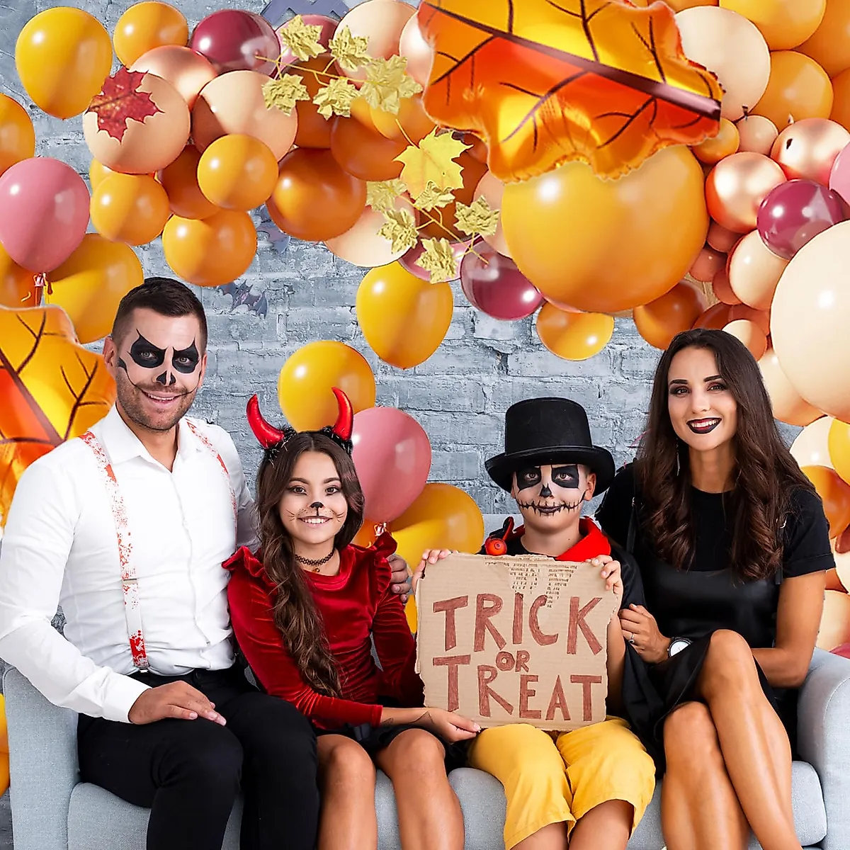 RUBFAC 158pcs Fall Balloons Garland Kit, 18/12/10/5 Inch Orange Balloons with Gold Maple Leaves for Autumn Harvest Theme Party Birthday Thanksgiving Party Decorations