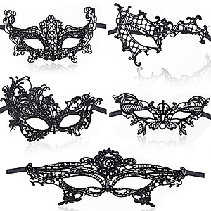 TCOTBE 5 Pieces Women Sexy Lace Masquerade Masks, Masquerade Mask Womens Lace Eye Mask, for Halloween, Masquerade Party, Thememed Party, Venetian Party, Mardi Gras