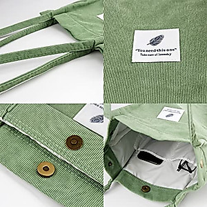 TOPASION Corduroy Tote Bag Cute Tote Bags for Women Shoulder Bag with Inner Pocket for Work Beach Travel and Shopping Grocery (Matcha Green)
