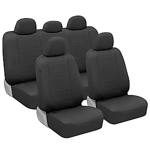 BDK carXS Black Leather Car Seat Covers Full Set, 9-Piece Faux Seat Covers for Cars, Includes Front and Back Seat Cover, Automotive Seat Covers for Trucks SUV