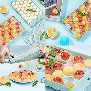 Gracenal Circle Ice Cube Tray, Round Ice Cube Trays for Freezer with Lid and Bin, Ice Tray Making 66pcs Sphere Ice Cube Mold, Ice Ball Maker for Coffee Cocktail Whiskey, Ice Buckets Tongs Scoop Straw