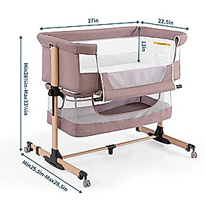 Ihoming Baby Bassinet Bedside Sleeper, 3 in 1 Convertible Design, lnfant Bed & Bed Side Sleeper & Cradle Bassinets, Newborn Bedside Crib Attaches to Bed, Khaki