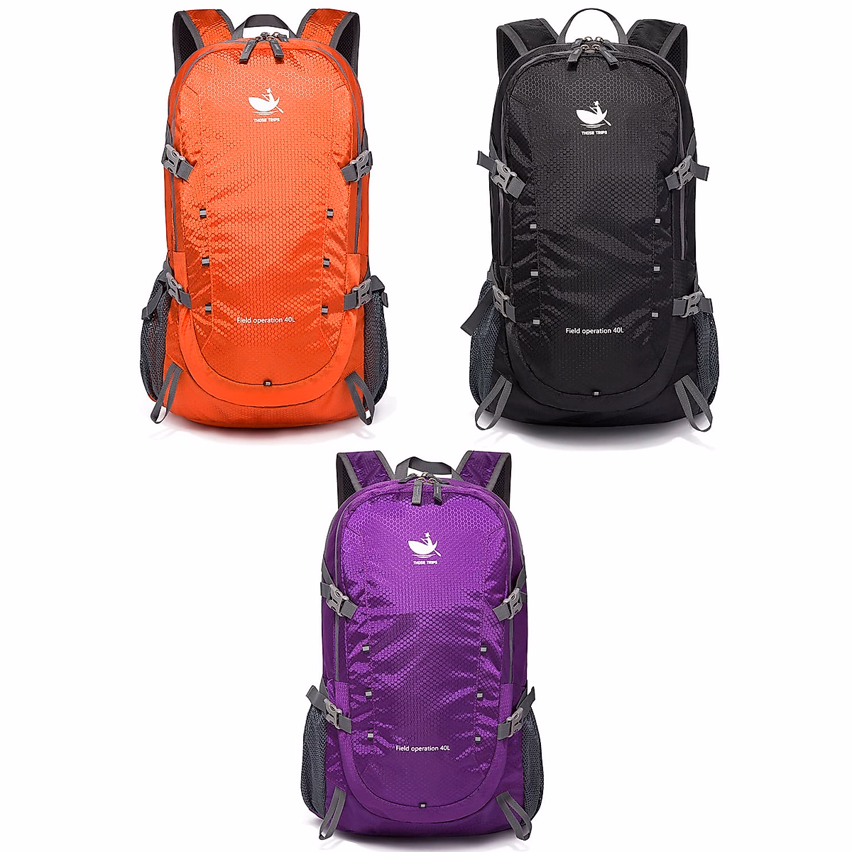 vimapo Packable Lightweight Backpack 40L, Ripstop Nylon Foldable Traveling Daypack, Collapsible Hiking Backpack For Outdoor(Black)