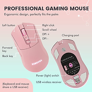 Wireless Mechanical Keyboard and Mouse Combo - RGB Backlit, Rechargeable Battery, Ergonomic Design, 2.4G Wireless Connection, 87-Key for Gaming and Typing（Pink）