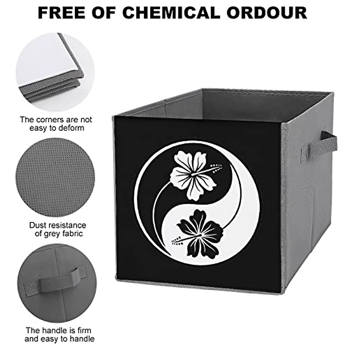 Yin Yang Hibiscus Storage Bin Foldable Cube Closet Organizer Square Baskets Box with Dual Handles