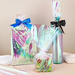 82 Ft X 17 In Cellophane Wrap for Gift Baskets Iridescent Cellophane Wrap Roll Gift Basket Wrapping Plastic for Treats Birthday Christmas Gifts DIY Crafts