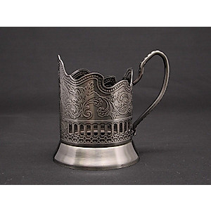 Neman GHOLD Podstakannik for Hot Beverages, Metal Glass Holder w/Handle and Floral Pattern