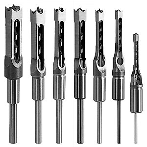SaferCCTV Square Hole Drill Bit, Steel Woodworking Mortiser Hardness Sharp Durable Mortising Chisel Set 1/2-Inch, 1/4-Inch, 3/4inch, 3/8-Inch, 5/8-Inch, 5/16-Inch, 9/16-Inch -7pcs