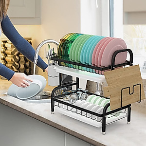 Dish Drying Rack (16.7"), Kitchen Organization Storage Shelf Stainless Steel Dish Drainer Rust-poof Dish Racks for Organizer Home Kitchen Counter with Drainboard, Utensil Holder, Cutting Board Holder