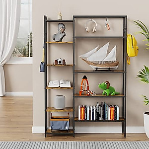 Iaocpio 6 Tier Bookshelf 70 inch Tall Bookcase, Double Wide Bookshelves with 6 S-Hooks.