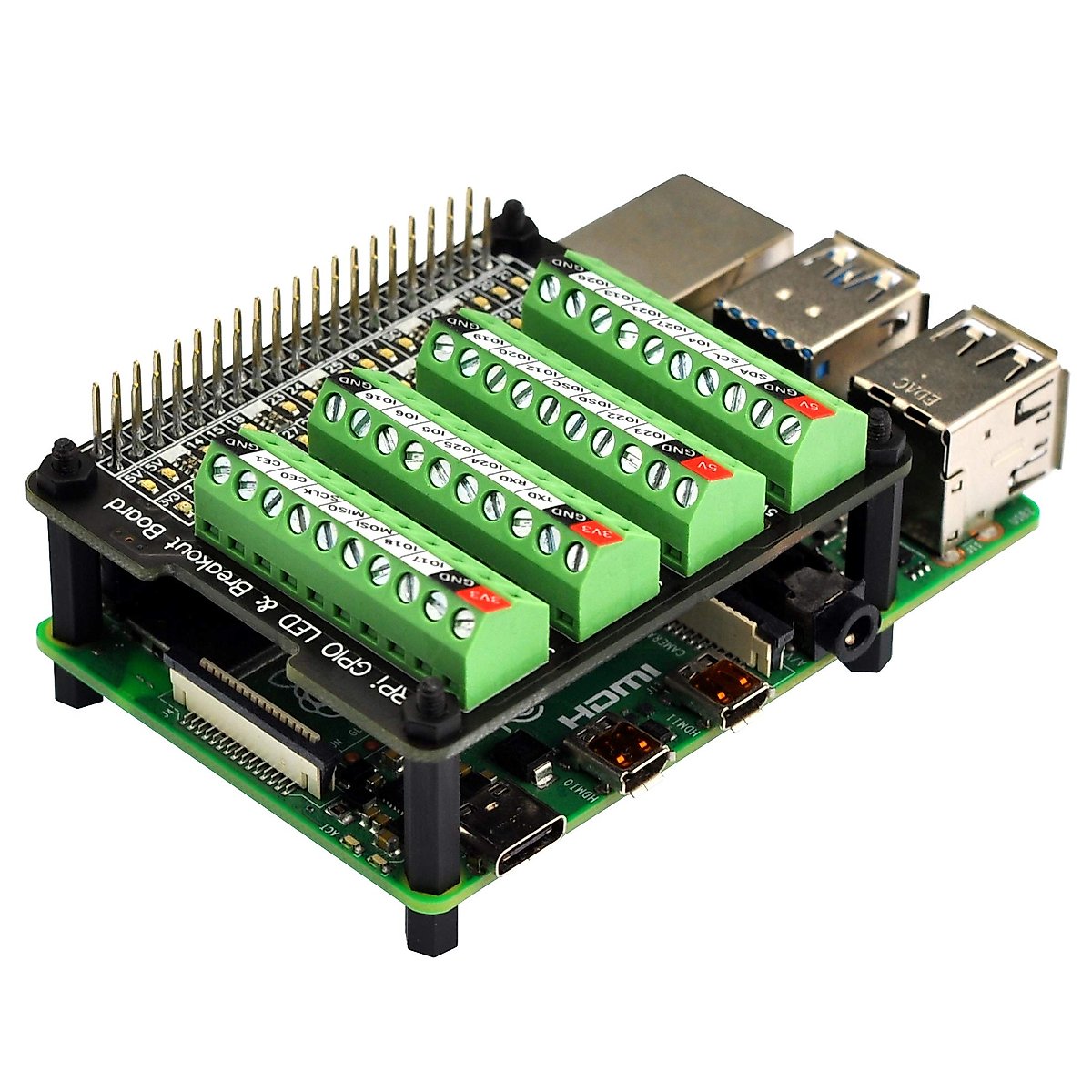 HCDC RPi GPIO Status LED & Terminal Block Breakout Board HAT for Raspberry Pi A+ 3A+ B+ 2B 3B 3B+ 4B