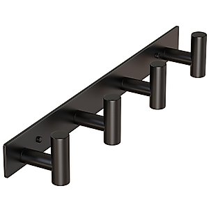 HUFEEOH Coat Rack Wall Mount, Black T Shaped 4 Hooks Coat Hooks for Bathroom, Heavy Duty Wall Hooks Towel Hooks for Hanging, Stainless Steel Purse Hanger Towel Rack for Mudroom Bathroom Entryway