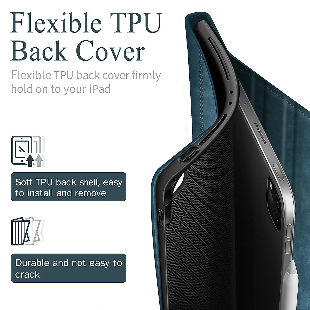 Antbox Case for iPad Pro 11 Inch 4th (2022)/3rd/2nd/1st Generation with Built-in Pencil Holder Auto Sleep/Wake Function PU Leather iPad Pro 11 Cover (Blue)