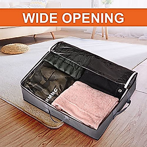 Under Bed Storage Containers, Underbed Storage Bags With Zipper Clear Window Non-Woven Organizer for Clothes Sweater Comforter Blanket Quilts Pillow Toy 40L Grey 3 Pack